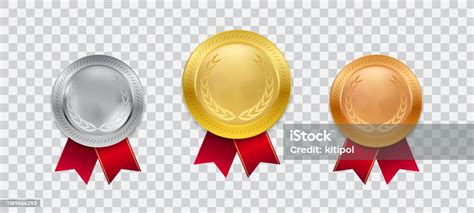 빨간색 리본 벡터 일러스트와 현실적인 3d 챔피언 골드 메달 1에 대한 스톡 벡터 아트 및 기타 이미지 1 1위 2 위 상 종류 Istock