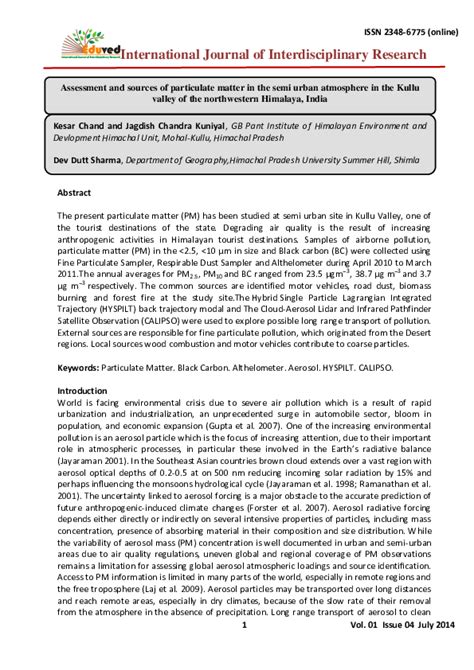 Pdf Assessment And Sources Of Particulate Matter In The Semi Urban