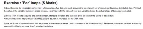 Solved Exercise For Loops 5 Marks 1 Load The Data