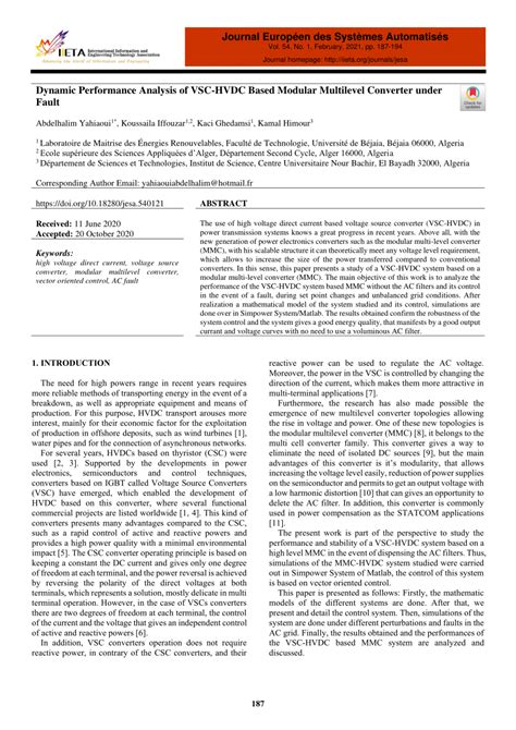 Pdf Dynamic Performance Analysis Of Vsc Hvdc Based Modular Multilevel