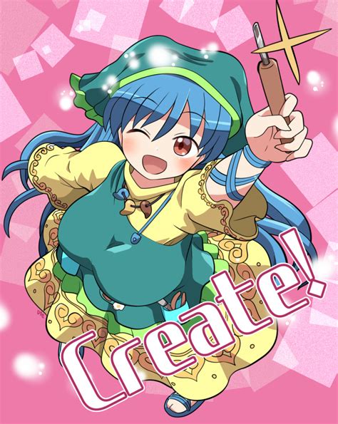Safebooru 1girl Apron Arm Ribbon Blue Hair Blue Headwear Blue Ribbon