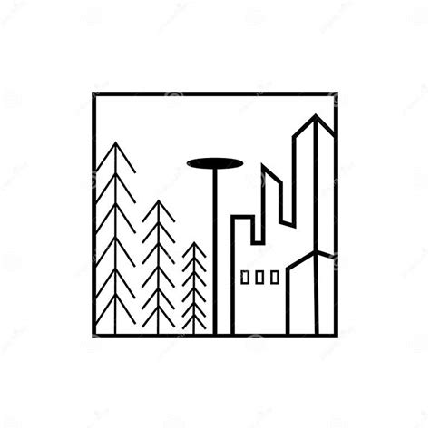 Building And Tree Design Template Abstract Illustration Vector Line Stock Illustration