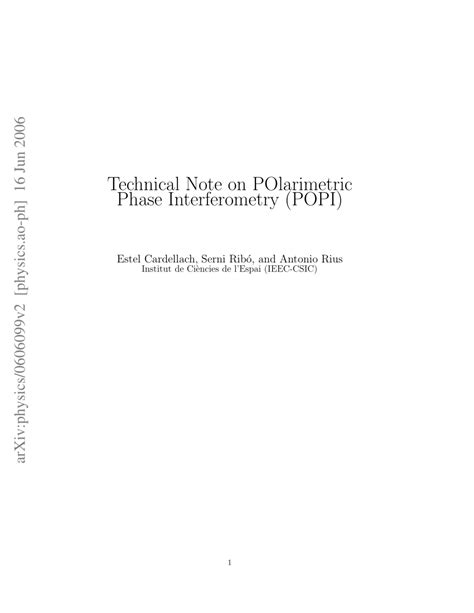 Pdf Technical Note On Polarimetric Phase Interferometry Popi