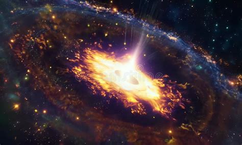 Expansive Explosion Of Light And Particles Representing The Birth Of The Universe In A Dark