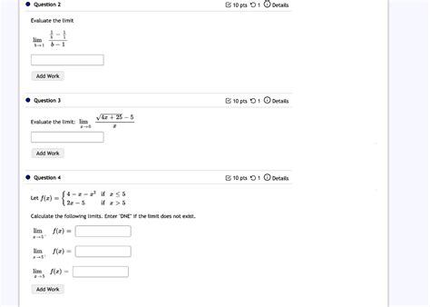 Solved Question 2 10 Pts 1 Details Evaluate The Limit Lim 11