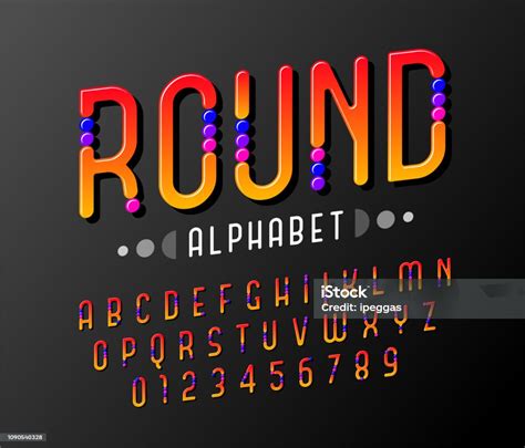 양식된 추상 기울임꼴 알파벳 및 다채로운 라운드 삽입 과자 비슷한 글꼴의 반올림 3차원 형태에 대한 스톡 벡터 아트 및 기타 이미지 3차원 형태 개체 그룹 그림자
