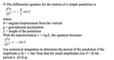3 The Differential Equation For The Motion Of A Simple Pendulum Is D20 3 The Differential Equation For The Motion Of A Simple Pendulum Is D20