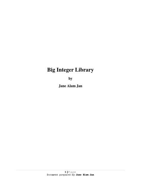 Big Integer Library For Contests By Jane Alam Jan Pdf