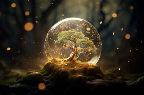 An Image Of A Tree Inside A Glass Ball Stock Illustration Illustration Of Material