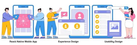 Premium Vector React Native Mobile App Experience Design Usability Testing Concept With Tiny