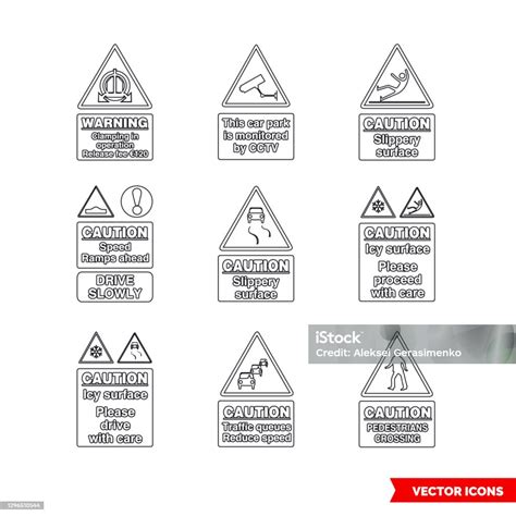 주차장 경고 표지판 아이콘 개요 유형 세트입니다 격리된 벡터 기호입니다 아이콘 팩 거리에 대한 스톡 벡터 아트 및 기타 이미지 거리 검은색 경계 표지 Istock