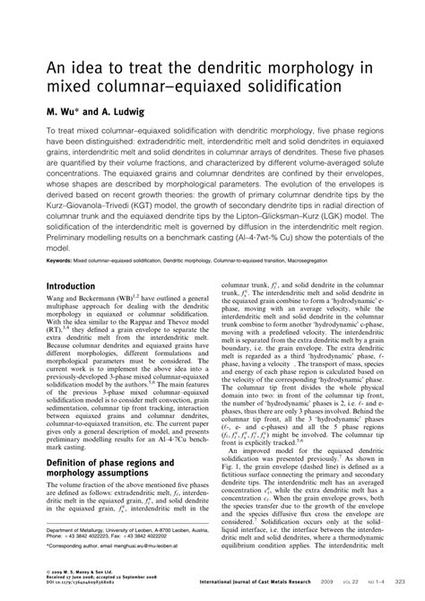 Pdf An Idea To Treat The Dendritic Morphology In Mixed Columnarequiaxed Solidification