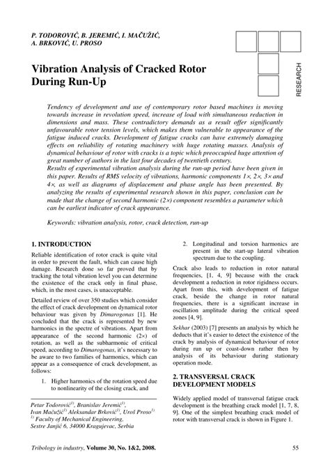 Pdf Vibration Analysis Of Cracked Rotor During Run Up