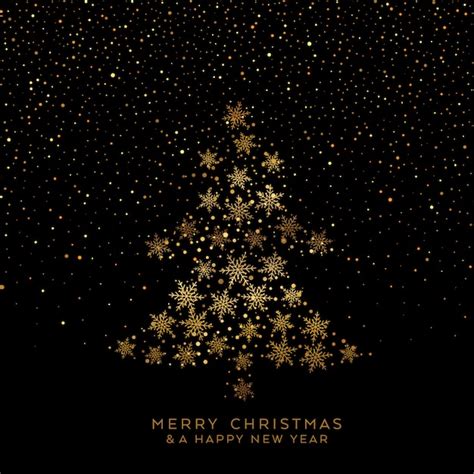눈송이의 황금 크리스마스 트리 무료 벡터
