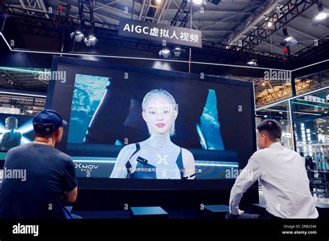Shanghai China July 6 2023 Viewers Watch Aigc Virtual Human Video