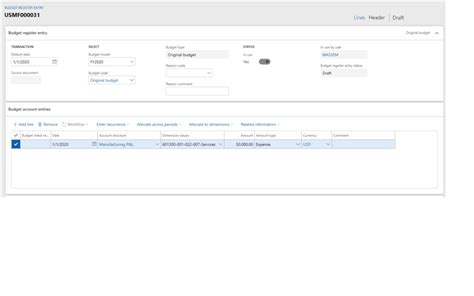 Budget Register Entry Ms Dynamics F O Sonata Software