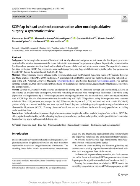 Scip Flap In Head And Neck Reconstruction After Oncologic Ablative Surgery A Systematic Review
