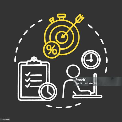 단기 스마트 목표 분필 Rgb 색상 개념 아이콘 목표와 목적 프로젝트의 기한 설정 사업 을 구축 계획 아이디어 검은 배경에 벡터 격리 칠판 그림 0명에 대한 스톡 벡터 아트