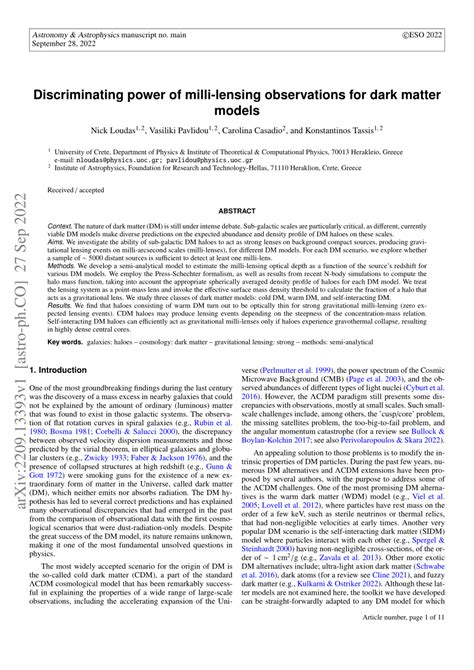 Pdf Discriminating Power Of Milli Lensing Observations For Dark Matter Models