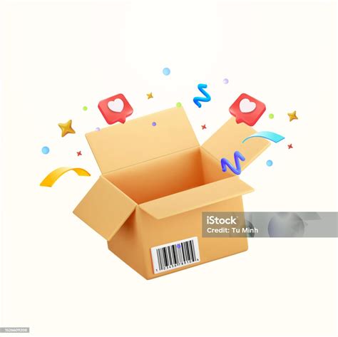 3d는 바코드 하트 아이콘 색종이 조각 배경에 격리된 패키지 상자 또는 화물 상자를 열었습니다 선물 상자 Deilvery 배송