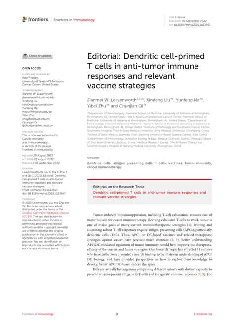 PDF Editorial Dendritic Cell Primed T Cells In Anti Tumor Immune Responses And Relevant