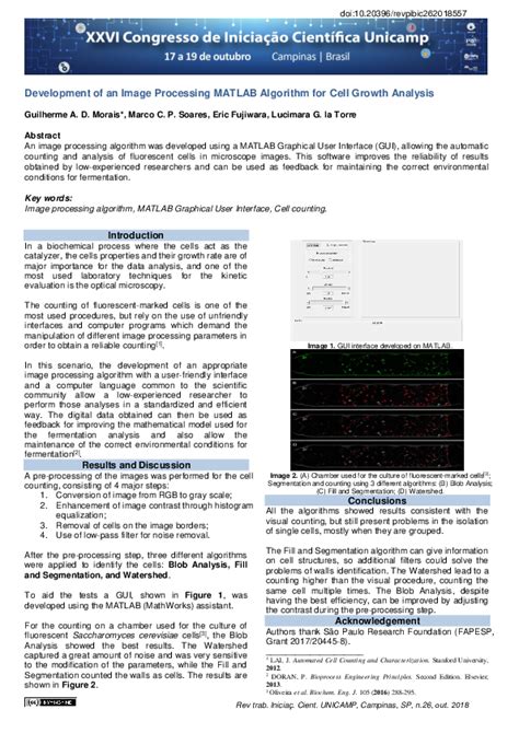 Pdf Development Of An Image Processing Matlab Algorithm For Cell
