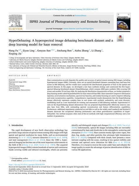 Pdf Hyperdehazing A Hyperspectral Image Dehazing Benchmark Dataset And A Deep Learning Model