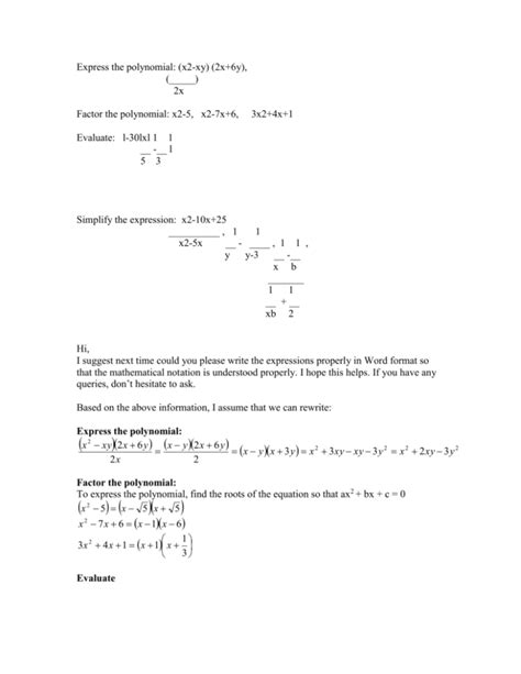 Express The Polynomial X2 Xy 2x 6y