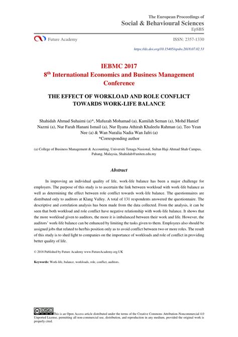 Pdf The Effect Of Workload And Role Conflict Towards Work Life Balance