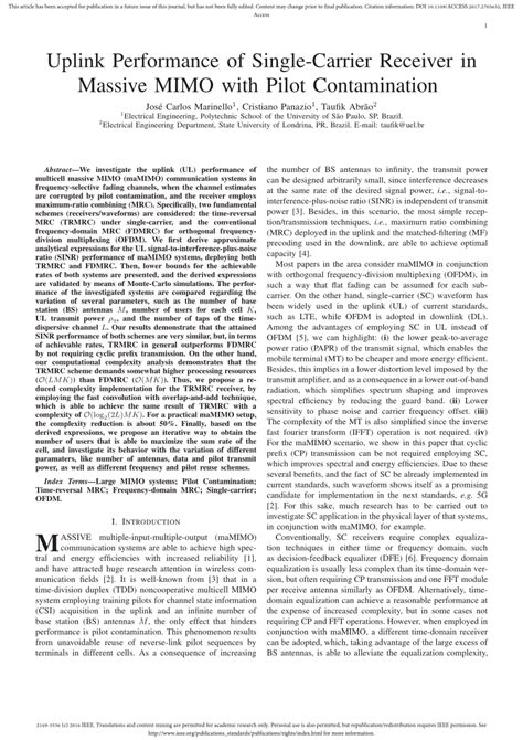 Pdf Uplink Performance Of Single Carrier Receiver In Massive Mimo