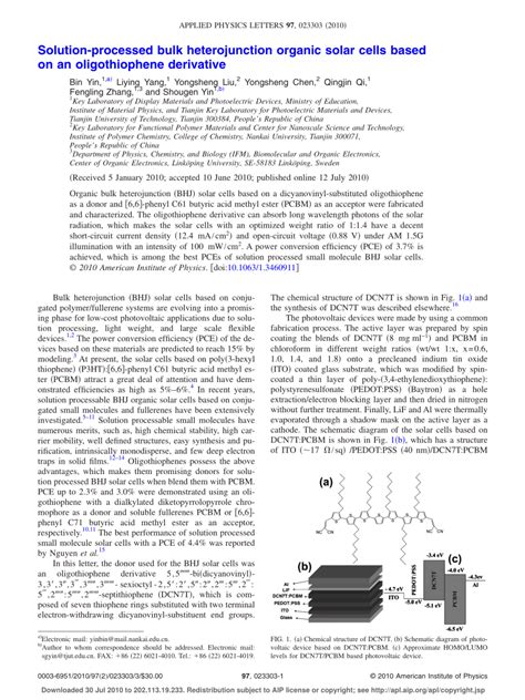 Pdf Solution Processed Bulk Heterojunction Organic Solar Cells Based
