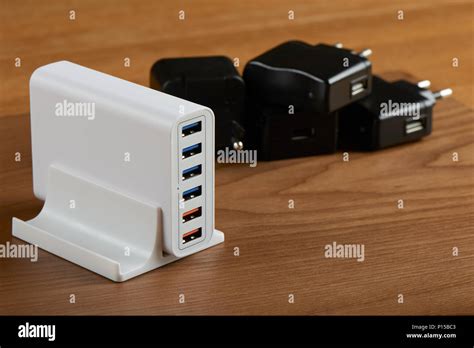Multiport Charging Station And A Heap Of General Single Port Charger Stock Photo Alamy