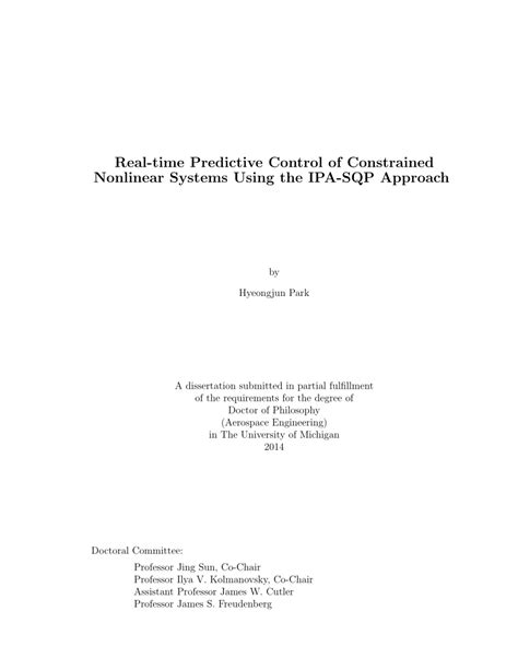 Pdf Real Time Predictive Control Of Constrained Nonlinear Systems Using The Ipa Sqp Approach