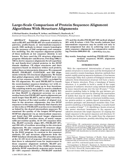 Pdf Large Scale Comparison Of Protein Sequence Alignment Algorithms With Structure Alignments