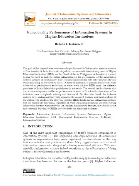 View Of Functionality Performance Of Information Systems In Higher Education Institutions Pdf