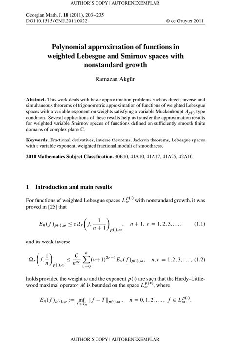 Pdf Polynomial Approximation Of Functions In Weighted Lebesgue And