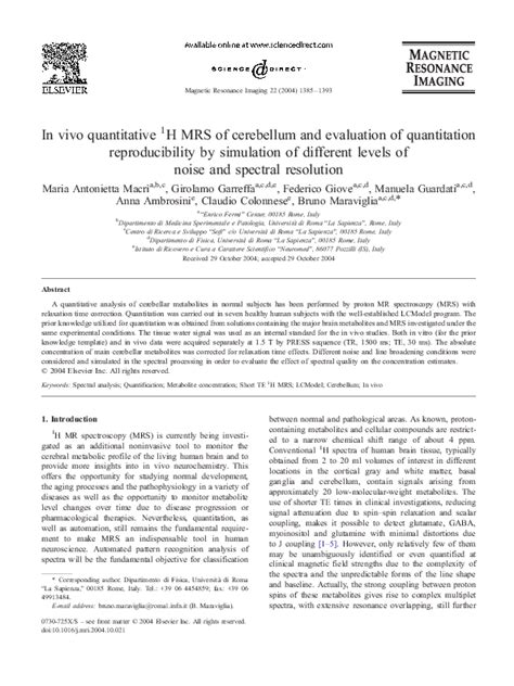 Pdf In Vivo Quantitative 1h Mrs Of Cerebellum And Evaluation Of Quantitation Reproducibility