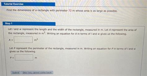 Solved Tutorial Exercise Find The Dimensions Of A Rectangle Chegg