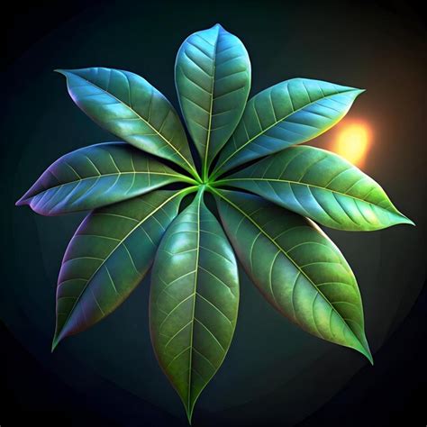 A Vibrant 3d Cassava Leaf Element With A Detailed Realistic Texture