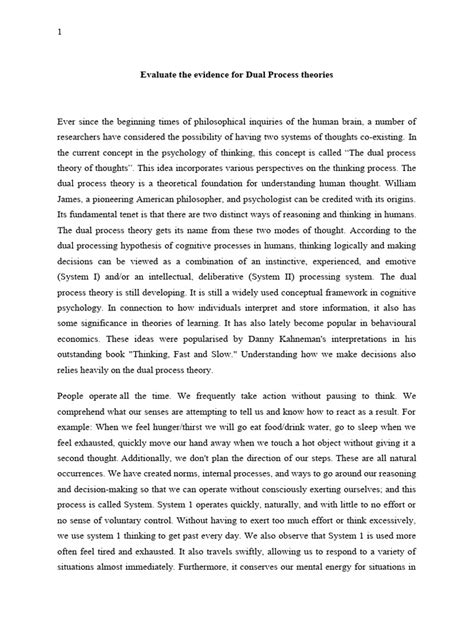 Evaluate The Evidence For Dual Process Theories Pdf Thought Theory