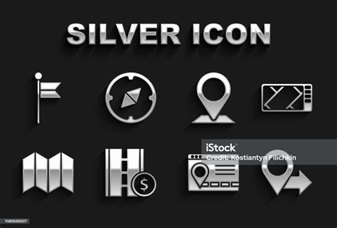 유료 도로 교통 표지판지도가있는 Gps 장치 위치 도시 내비게이션의 인포 그래픽 접힌 마커 및 나침반 아이콘을 설정합니다 벡터 거리에 대한 스톡 벡터 아트 및 기타 이미지