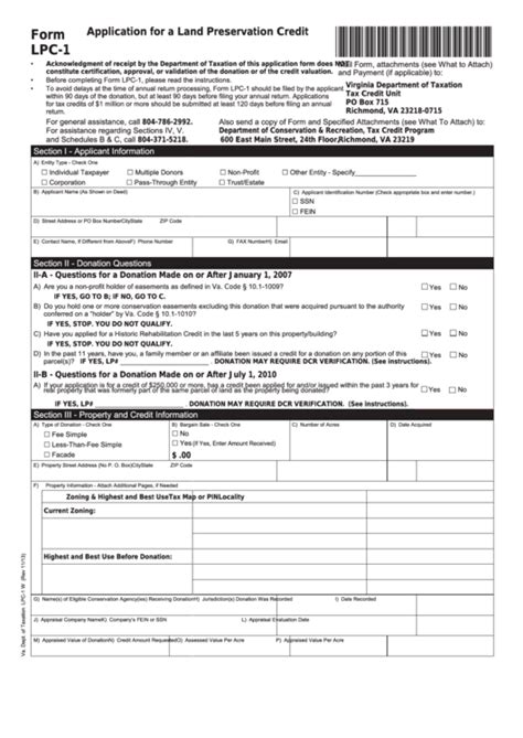 Fillable Form Lpc 1 Application For A Land Preservation Credit
