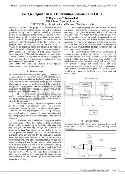 Pdf Voltage Regulation In A Distribution System Using Oltc · Voltage