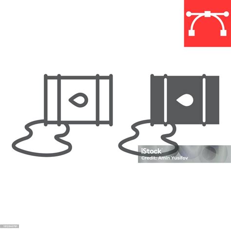 기름 유출 라인과 글리프 아이콘 유출 된 기름및 연료 오일 배럴 누출 벡터 아이콘 벡터 그래픽 편집 가능한 스트로크 윤곽선 기호 Eps 10 0명에 대한 스톡 벡터 아트 및