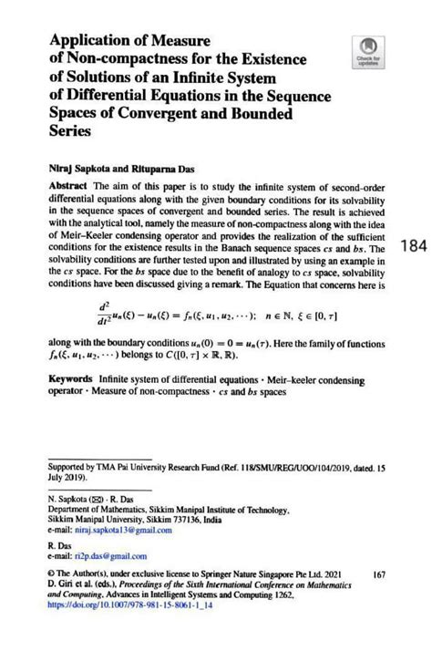 Pdf Application Of Measure Of Non Compactness For The Existence Of