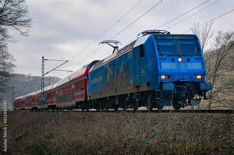 Class 146 Locomotive Pulls A Passenger Train In Stadt Wehlen Germany