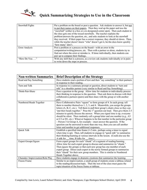 Summarizing Strategies Pdf Educational Assessment Education