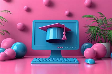 A Computer Monitor With A Graduation Cap On It Premium Ai Generated Image