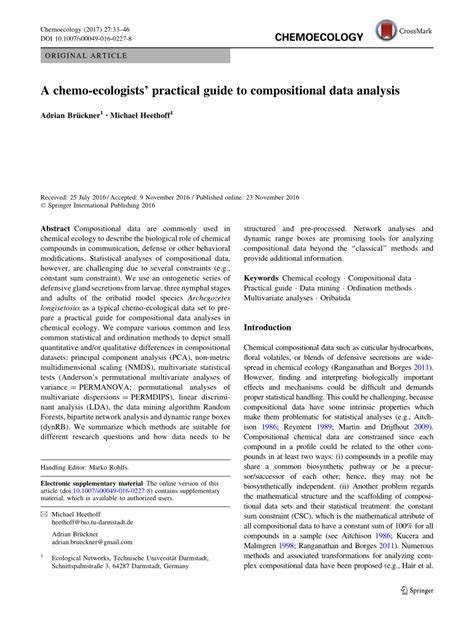 Pdf A Chemo Ecologists Practical Guide To Compositional Data Analysis