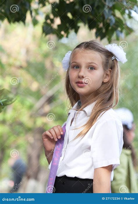 Pretty Schoolgirl With Blank Sheet In Hands Stock Image Cartoondealer